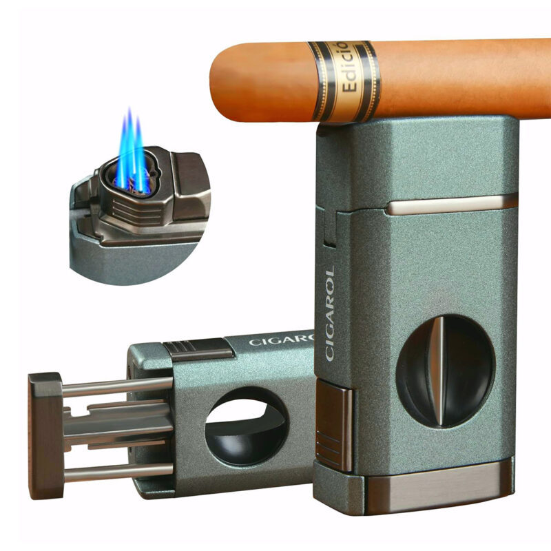 CIGAROL – Τριπλός Jet Αναπτήρας Πράσινος με Κόφτη V-Cut & Βάση Πούρου ...